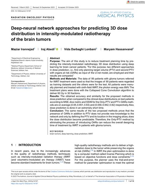 PDF Deep Neural Network Approaches For Predicting D Dose Distribution In Intensity Modulated