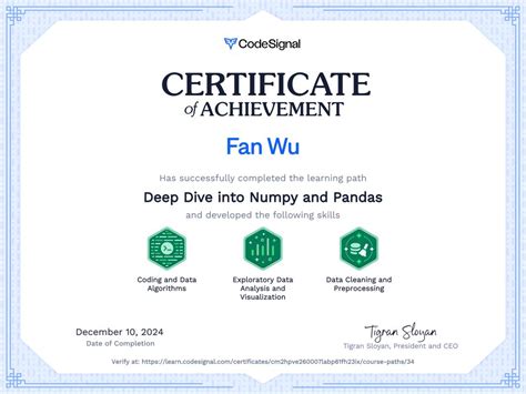 path certificate for deep dive into numpy and pandas fan wu