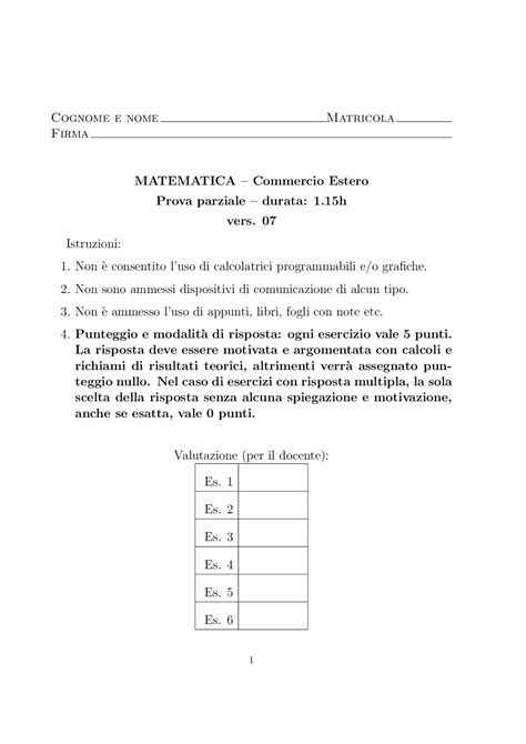 Esercitazioni Esame Matematica Docsity