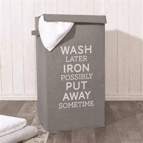 Wash Iron Slogan Laundry Hamper Grey Wilko