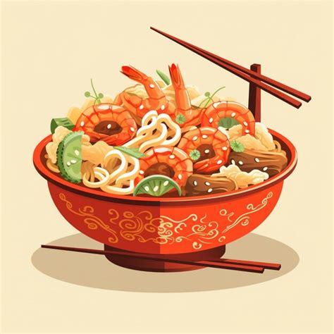 A Bowl Of Food With A Red Bowl Of Food With A Chopstick On It Premium