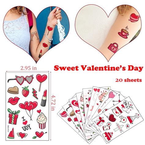 10 hojas de tatuajes temporales de San Valentín románticos corazón