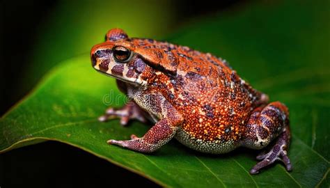 Yellow Harlequin Toad On Leave Full Body View Blurry Leaf S Background