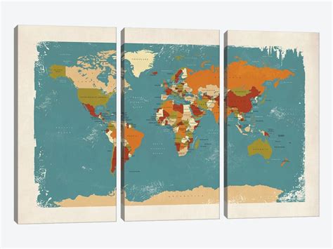 Retro Political Map Of The World Iv Ca Canvas Art Michael Tompsett