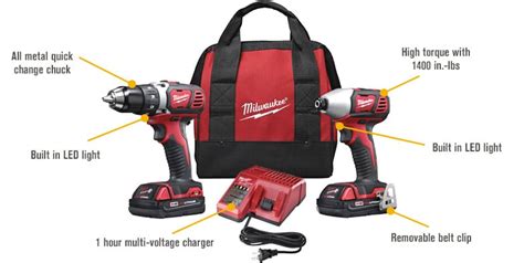 Milwaukee M18 Li Ion Compact Cordless Power Tool Set 12in Drill