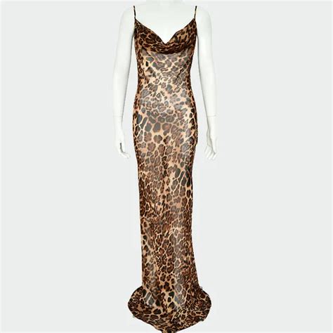 Zmvkgsoa Leopard Print Sexy Women Long Dress Bodycon Spaghetti Strap