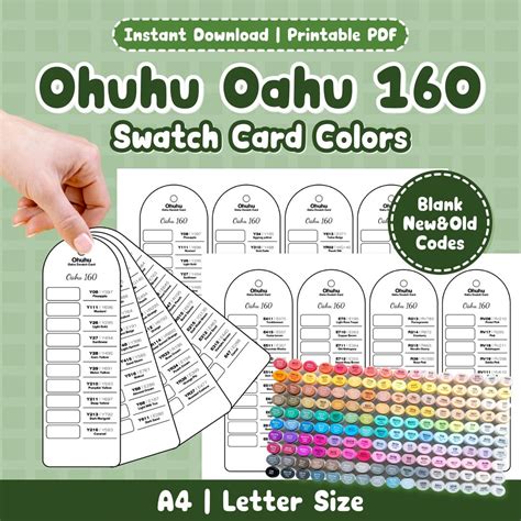 Ohuhu Oahu 160 Color Swatch Chart Printable Marker Inventory For