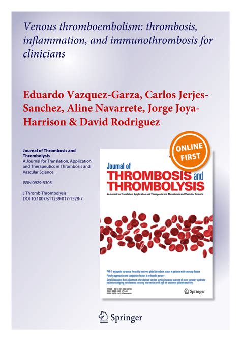 Pdf Venous Thromboembolism Thrombosis Inflammation And