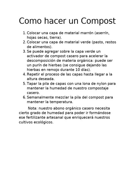 Como Hacer Un Compost Pdf Hogar Y Jardín Tecnología E Ingeniería