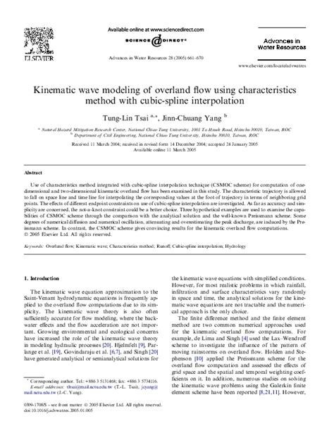 pdf kinematic wave modeling of overland flow using characteristics