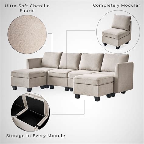 Olivia Chenille Modular Multi Configuration Sectional Sofa With Storag
