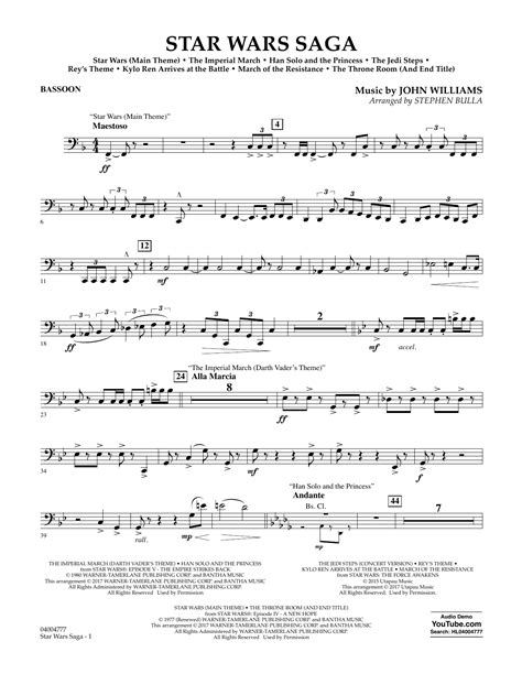 Star Wars Saga Bassoon By Stephen Bulla Sheet Music For Concert Band