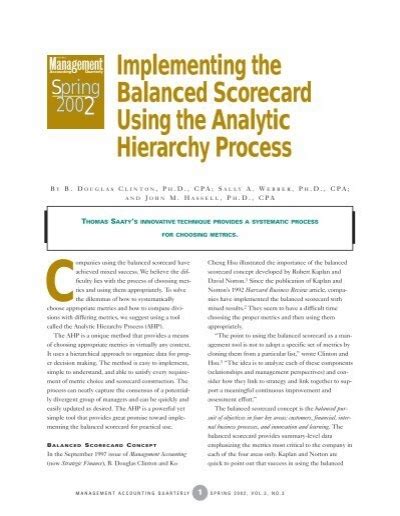 Implementing The Balanced Scorecard Using The Analytic Hierarchy