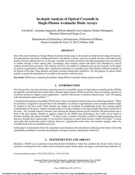 pdf in depth analysis of optical crosstalk in single photon avalanche