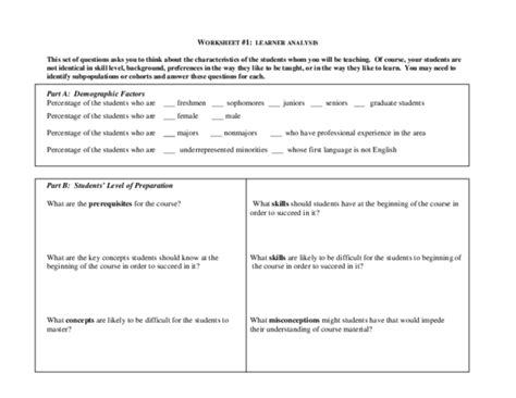 Pdf Worksheet 1 Learner Analysis