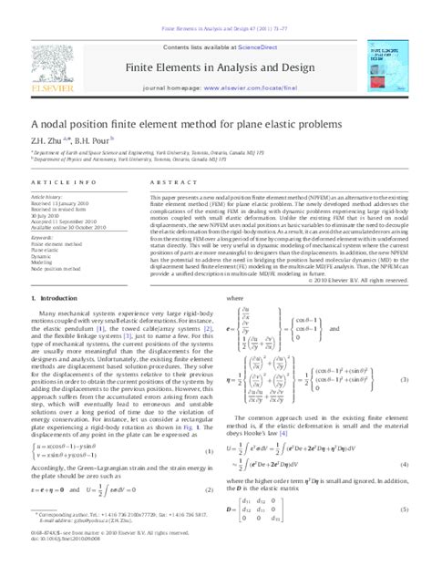 pdf a nodal position finite element method for plane elastic problems