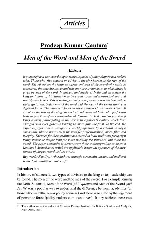 Pdf Men Of The Word And Men Of The Sword Pradeep Kumar Gautam