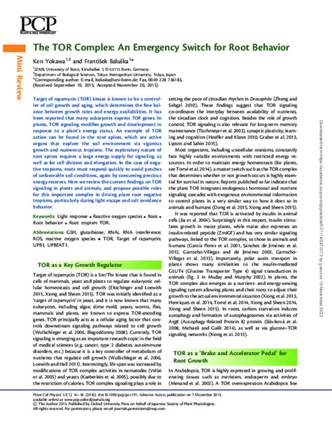 Pdf The Tor Complex An Emergency Switch For Root Behavior