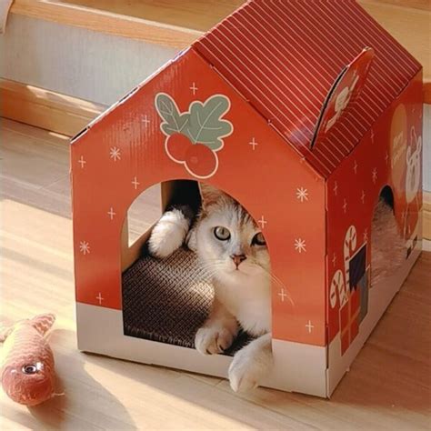 Cozy Christmas Cat House With Scratch Pad Catnip CatGlamour