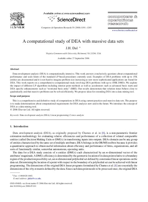 Pdf Data Envelopment Analysis Dea In Massive Data Sets