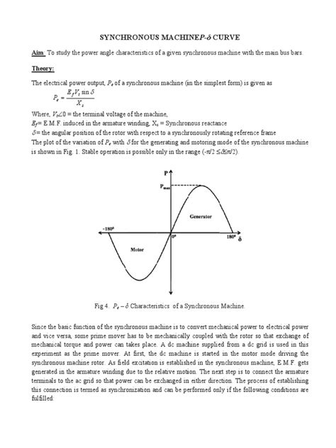 Power Angle Characteristics Of Synchronousmachine Pdf Electrical