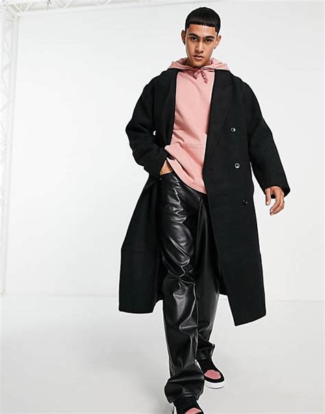 Asos Design Pardessus Long Oversize En Laine Mélangée Noir Asos