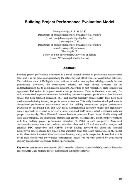 Building Project Performance Evaluation Model Pdf Performance