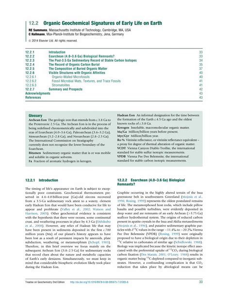 Pdf Organic Geochemical Signatures Of Early Life On Earth Dokumen Tips