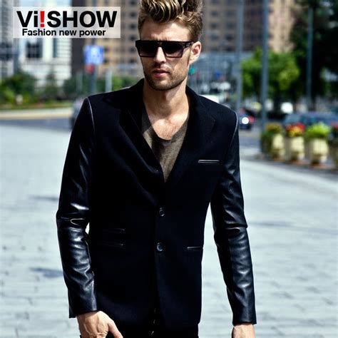 Viishow春装男士西装 欧美风个性拼接休闲西服英伦绅士修身男装衣鞋品