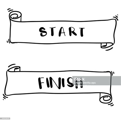 핸드 그린 시작 및 결승선 배너 스트리머 야외 스포츠 이벤트에 대한 플래그 경쟁 경주 낙서 만화 스타일로 실행 Championship에 대한 스톡 벡터 아트 및 기타 이미지