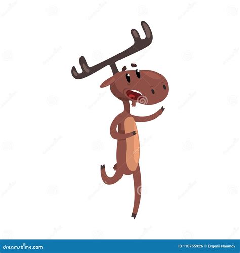 Cute Funny Deer Cartoon Character With Antlers Running Hurry Vector