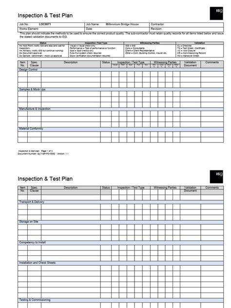 Inspection And Test Plan Pdf