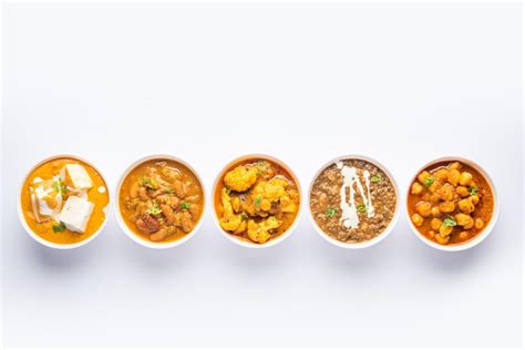 Premium Photo Group Of Indian Vegetarian Dishes Hot And Spicy Punjabi