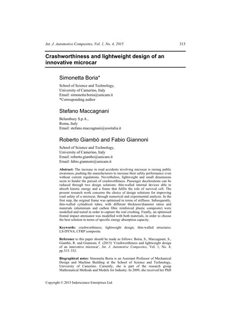 Pdf Crashworthiness And Lightweight Design Of An Innovative Microcar