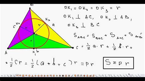 Площадь треугольника через радиус вписанной окружности Youtube