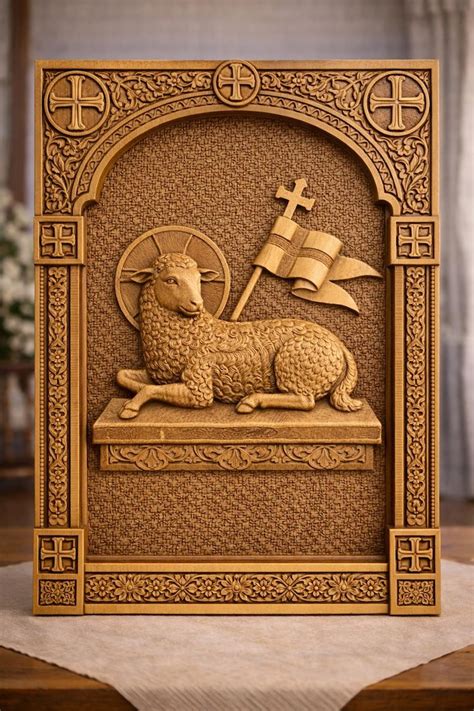 Agnus Dei Lamb Of God Wood Panel Orthodox Christian Wall Art Deep