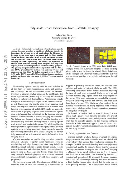 PDF City Scale Road Extraction From Satellite Imagery