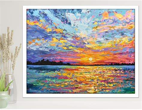 Sunset Art Print Of Impressionist Ocean Painting Colorful Etsy