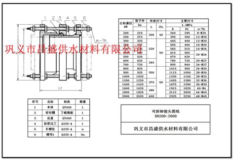 DN200 2000可拆卸接头图纸 巩义市昌盛供水材料有限公司