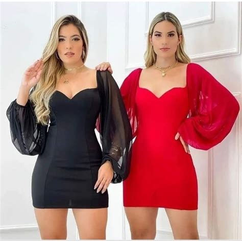 Vestido Feminino De Malha Crepe Manga Transparente De Tule Shopee