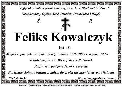 Nekrolog śp Feliks Kowalczyk Fleet pl