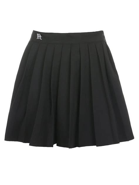 2022 Lined Detail Embroidery Pleated Mini Skirt Black S In Skirts