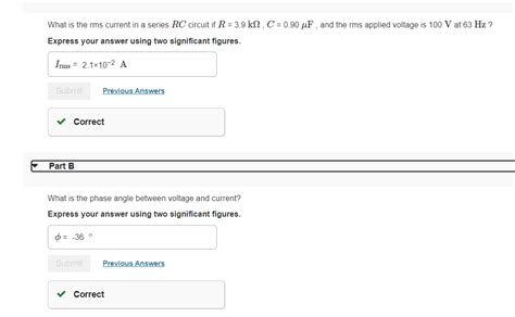 Solved What Is The Rms Current In A Series RC Circuit If Chegg Com