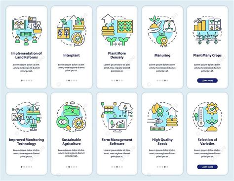 Farming Productivity Onboarding Mobile App Screen Set Productivity Icon Agribusiness Vector