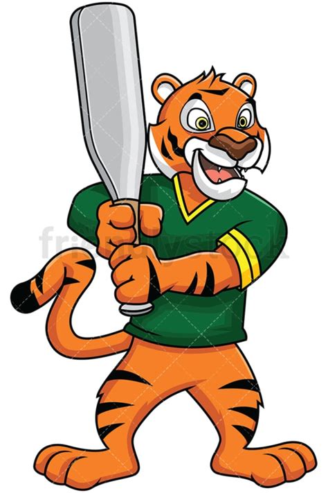 Bengal Tiger Mascot Holding Baseball Bat Vector Cartoon Clipart