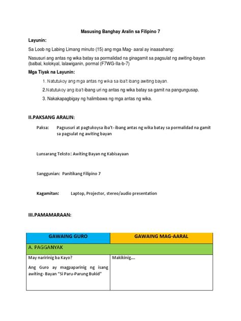Lesson Plan Salem Sarah Jane T Jhs Filipino Applicant Pdf