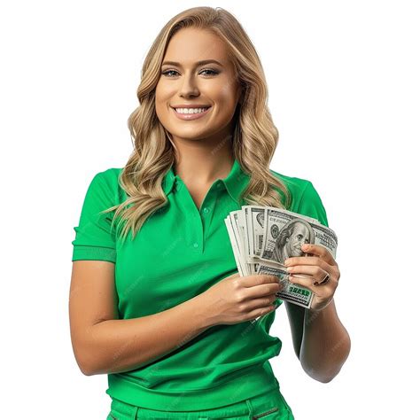 Cajera Femenina Con Dinero En Traje De Color Verde Claro Aislado Sobre