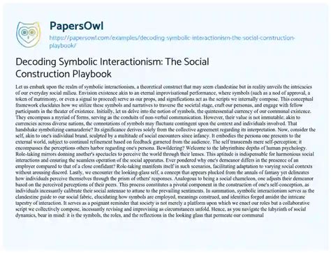 Decoding Symbolic Interactionism The Social Construction Playbook