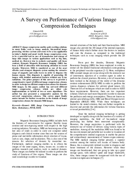 Pdf A Survey On Performance Of Various Image Compression Techniques