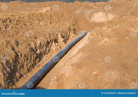 Plastic Sewer Pipe In Trench For Laying An External Sewage System At A